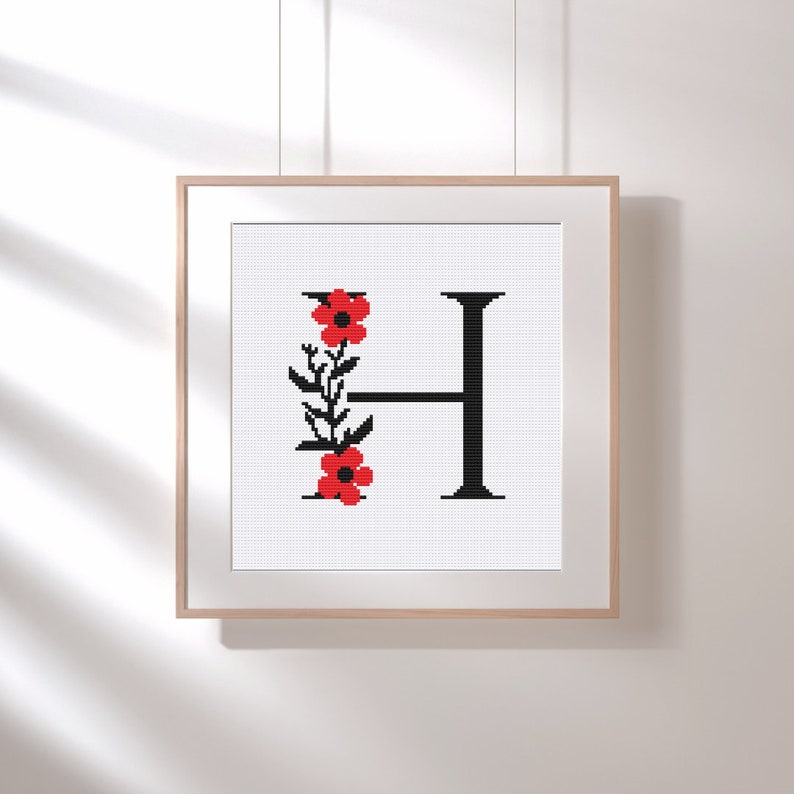 Floral Letter H Cross Stitch Pattern, Monogram H Cross Stitch, Initial ...