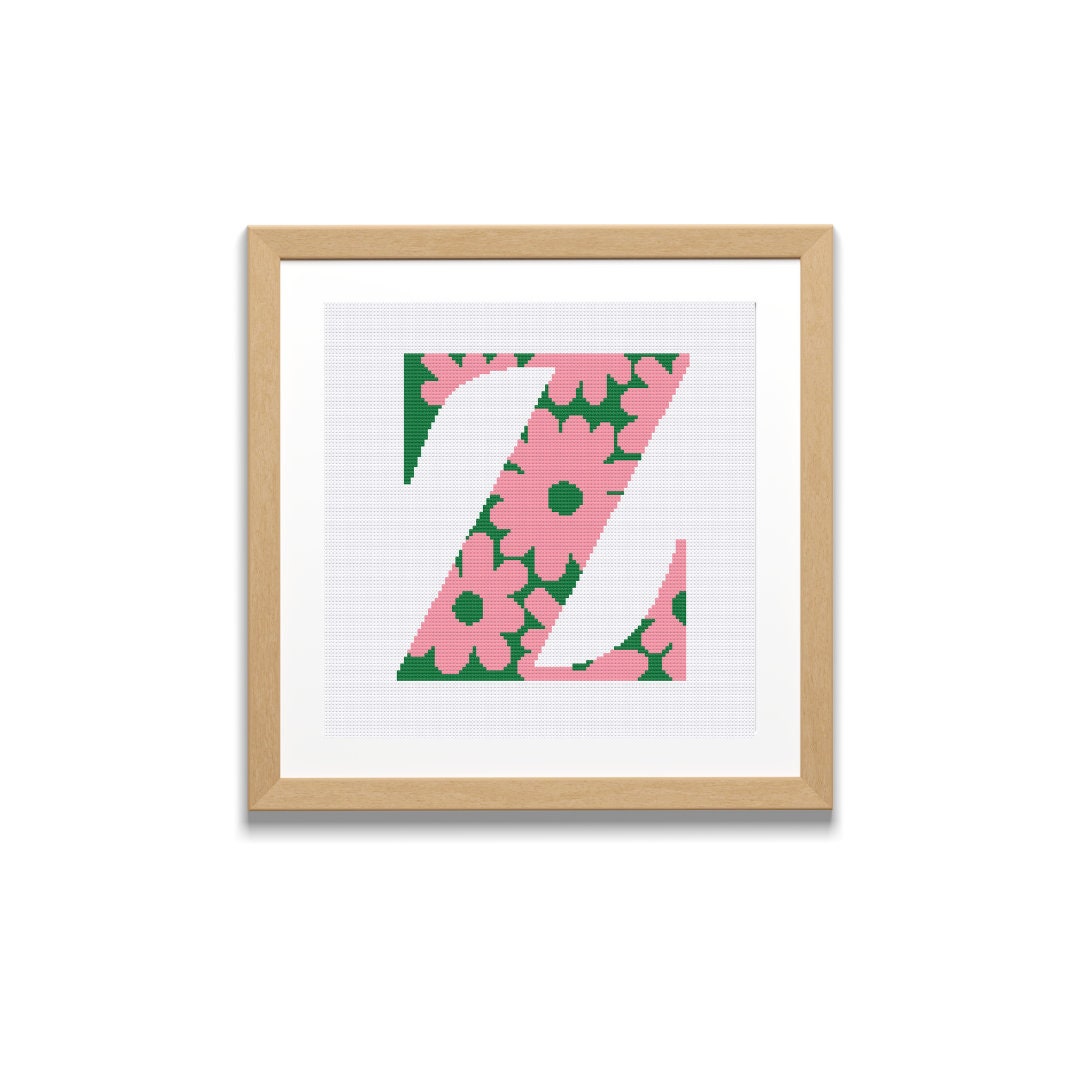 Letter Z, Cross Stitch Alphabet Pattern, Floral Monogram, Counted Cross ...