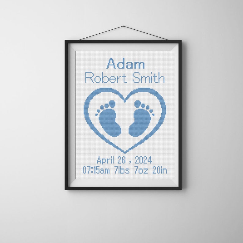 Boy Baby Birth Cross Stitch, Baby Announcement Cross Stitch, Baby ...