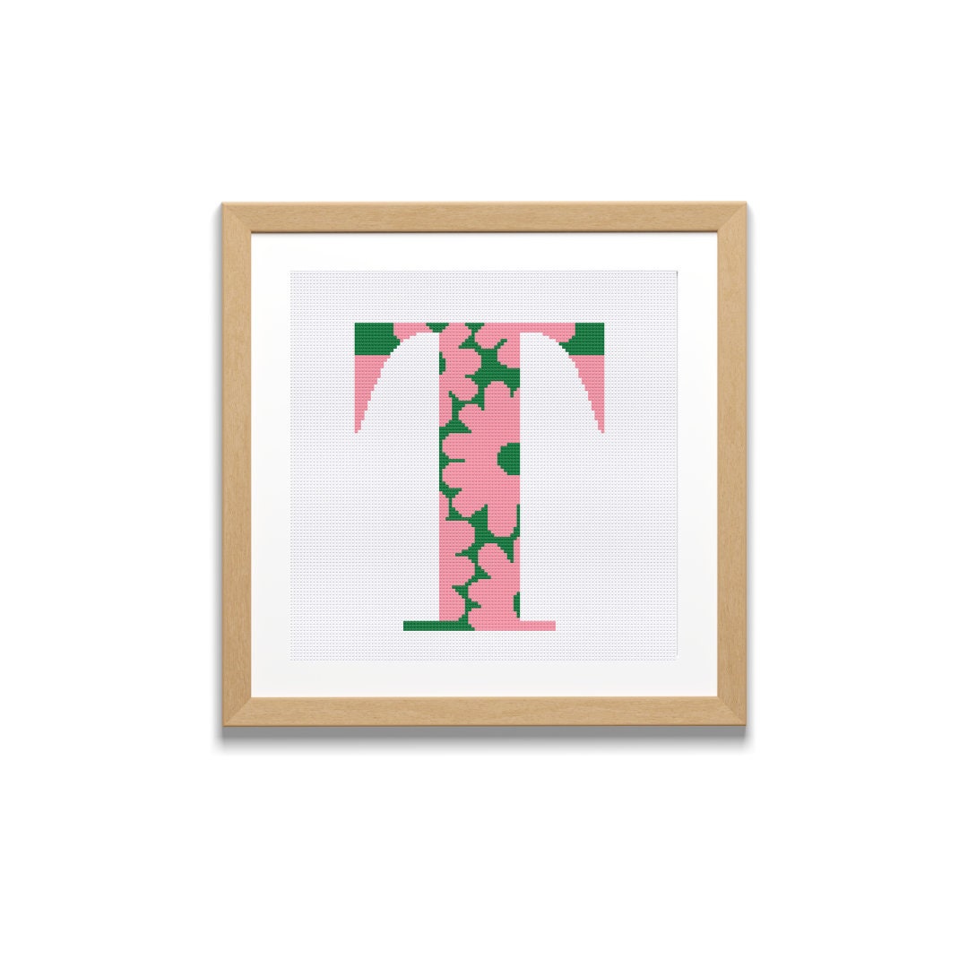 Letter T, Cross Stitch Alphabet Pattern, Floral Monogram, Counted Cross ...
