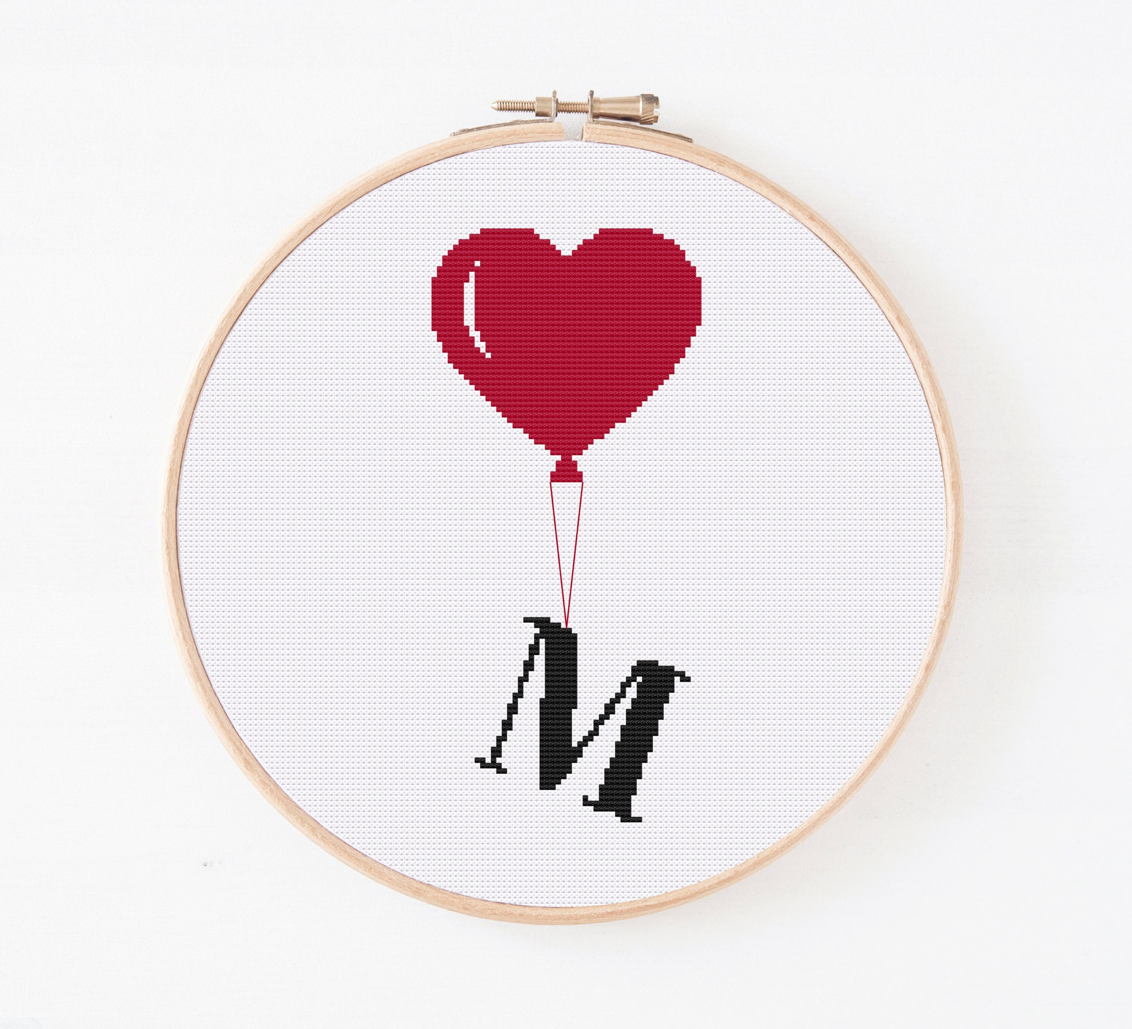 Letter M Cross Stitch Pattern, Heart Balloon M Cross Stitch, Initial ...