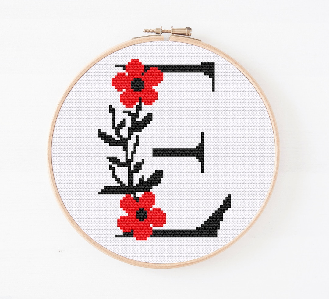 Floral Letter E Cross Stitch Pattern, Monogram E Cross Stitch, Initial ...