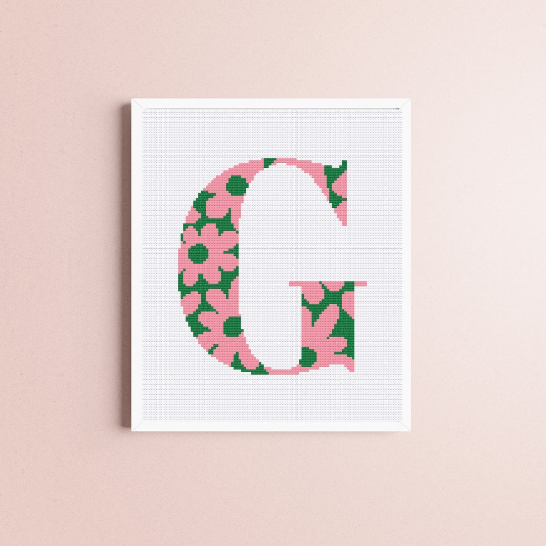 Letter G, Cross Stitch Alphabet Pattern, Floral Monogram, Counted Cross ...
