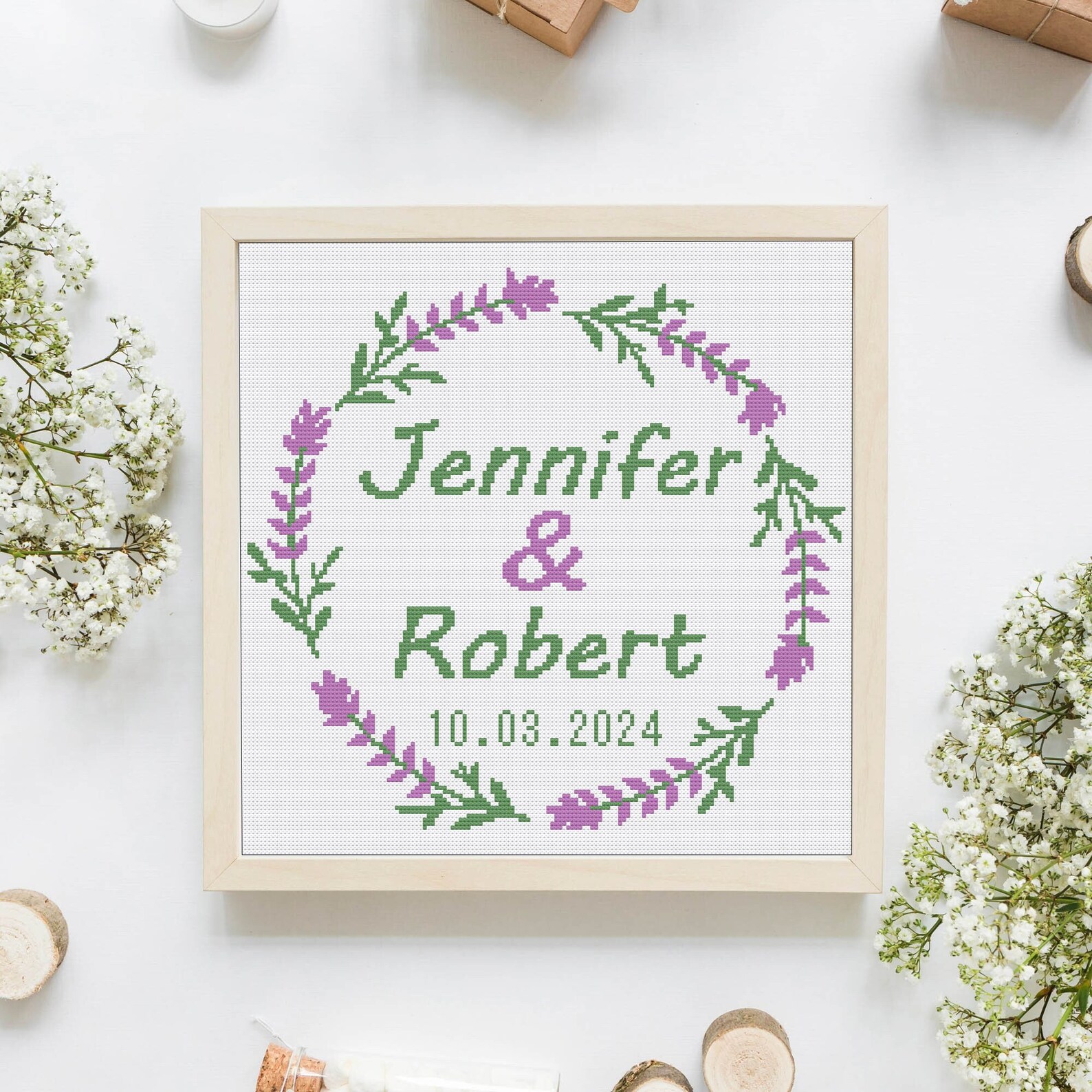 Wedding Cross Stitch Pattern, Modern Cross Stitch, Personalized Wedding ...