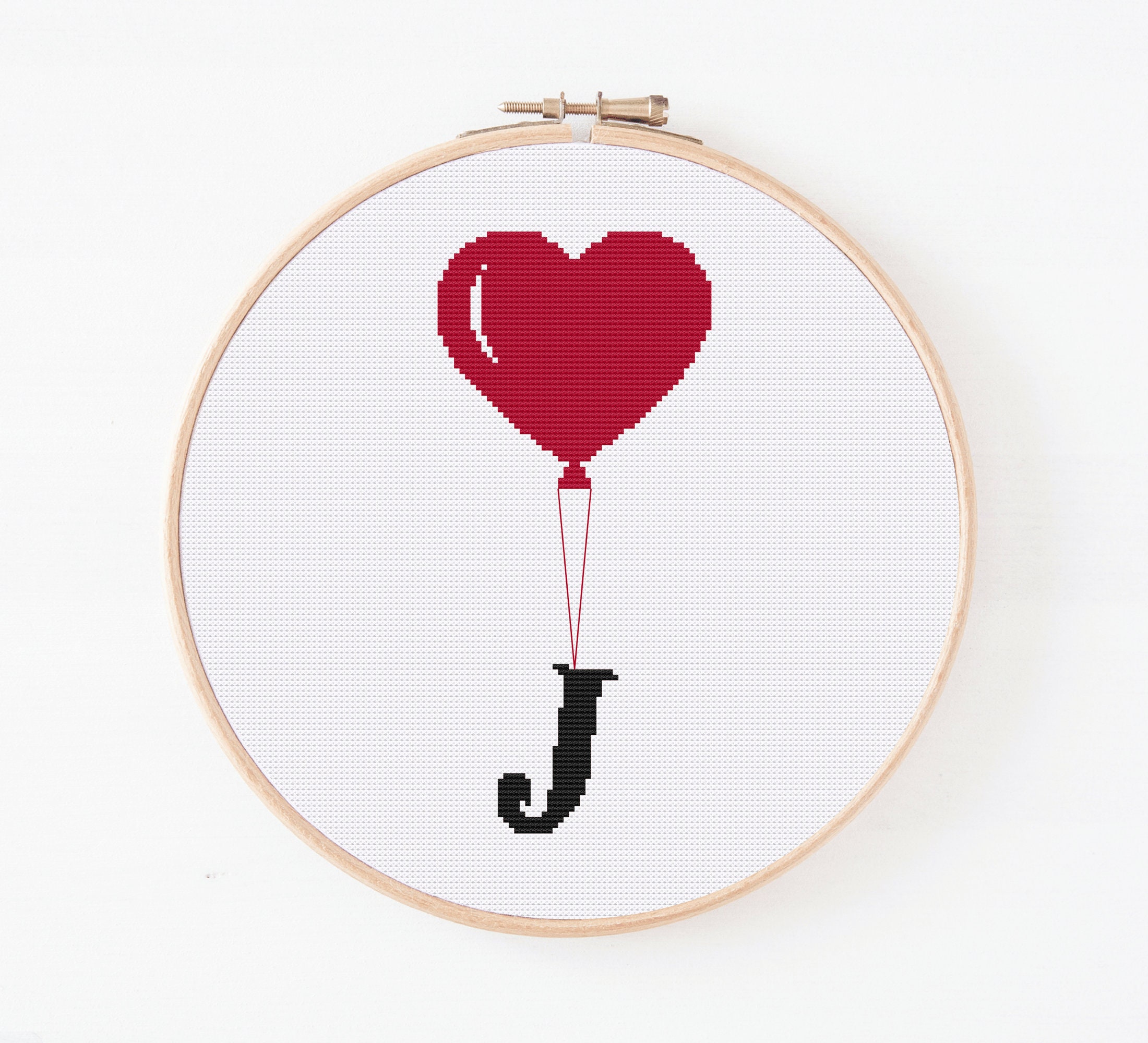 Letter J Cross Stitch Pattern, Heart Balloon J Cross Stitch, Initial ...