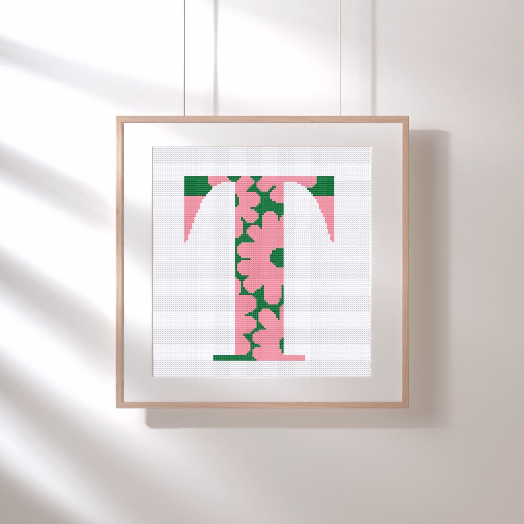 Letter T, Cross Stitch Alphabet Pattern, Floral Monogram, Counted Cross ...