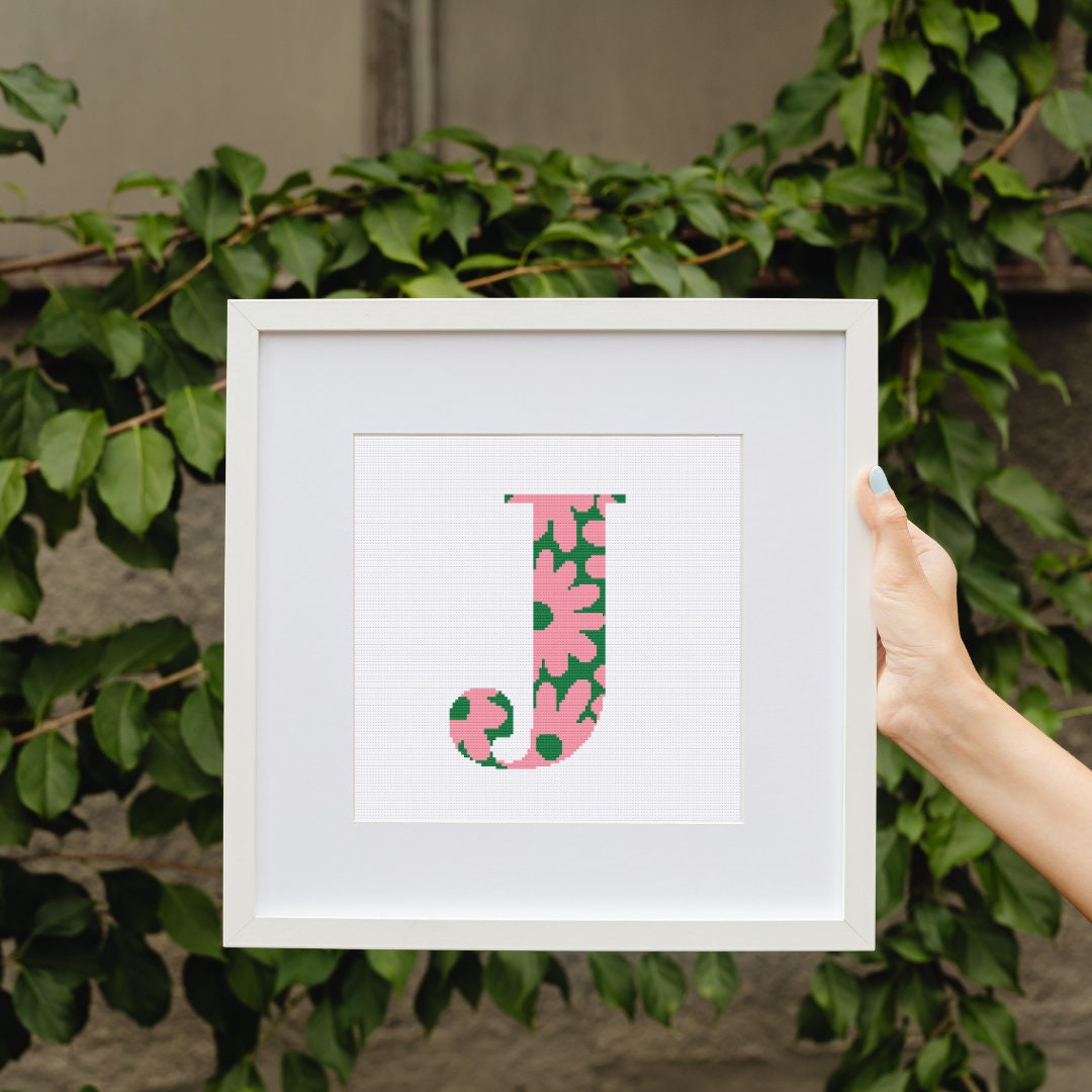 Letter J, Cross Stitch Alphabet Pattern, Floral Monogram, Counted Cross ...