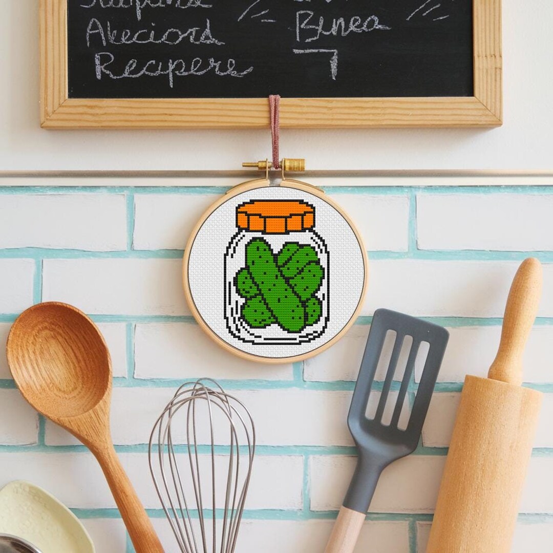 Pickle Jar Cross Stitch Pattern, Beginner Cross Stitch, Kitchen Decor ...