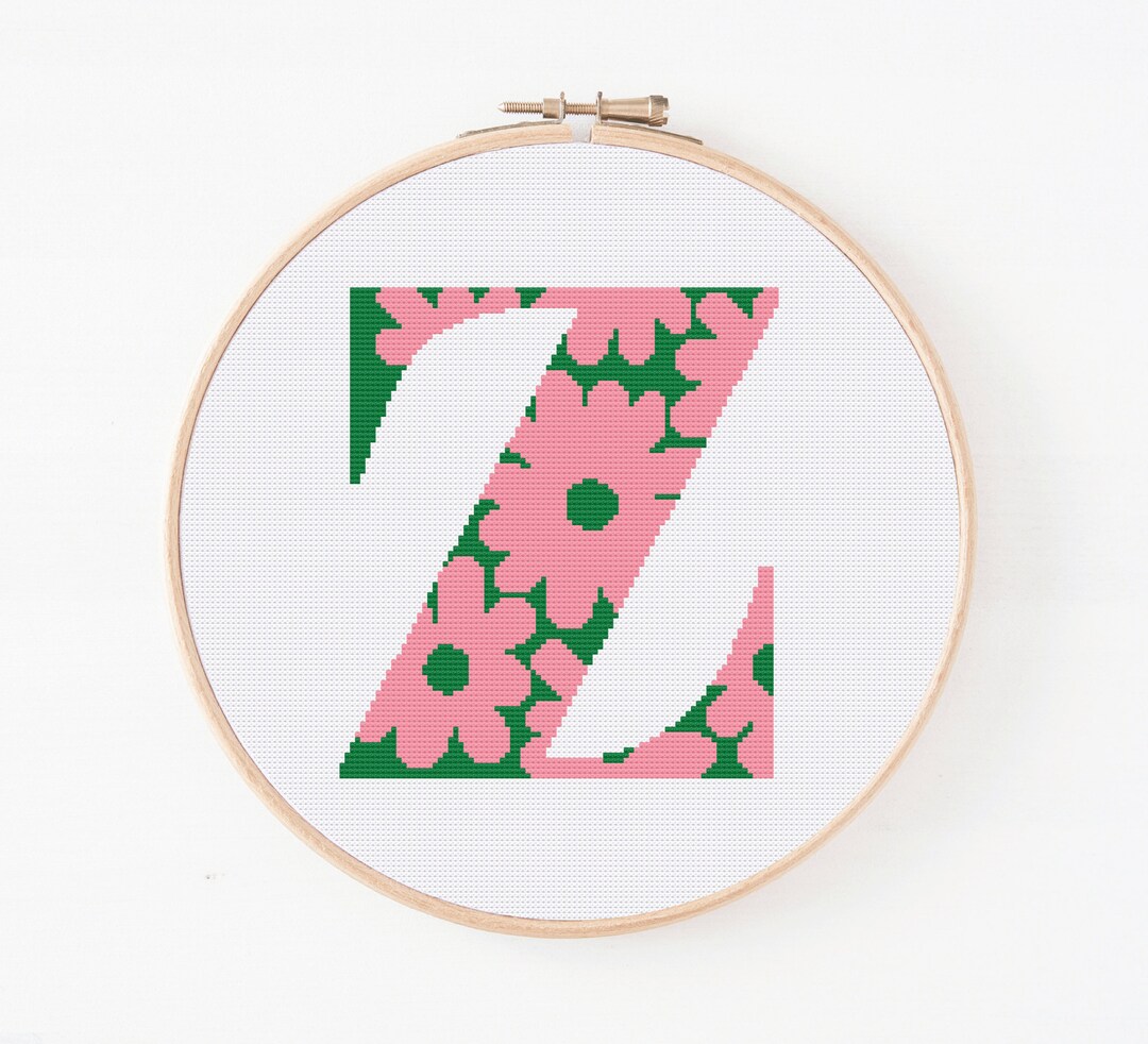 Letter Z, Cross Stitch Alphabet Pattern, Floral Monogram, Counted Cross ...