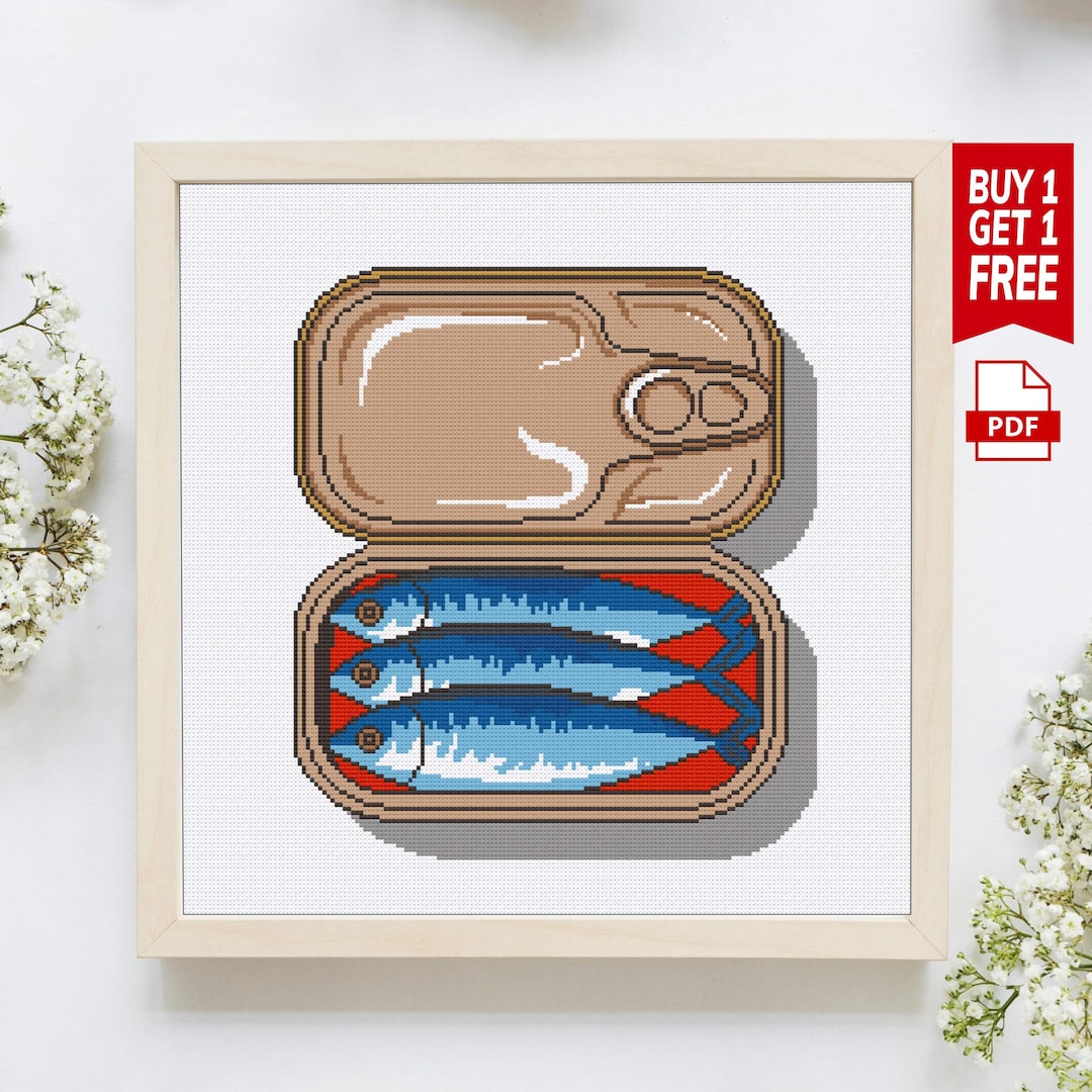 Sardines Can Cross Stitch Pattern, Easy Sardine Pattern, Sardine Home ...