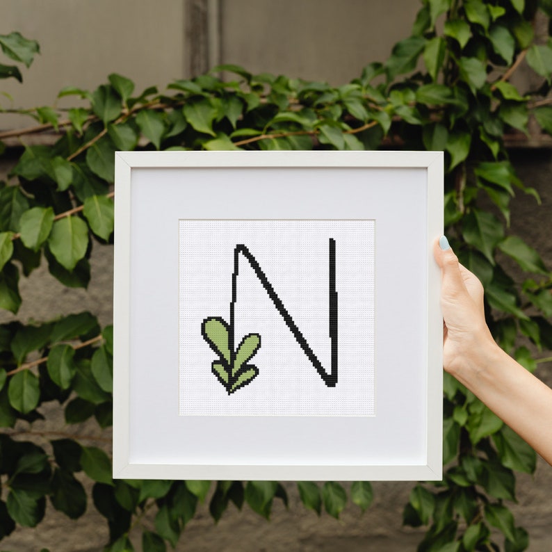 Floral Letter N, Cross Stitch N Pattern, Monogram N Cross Stitch ...