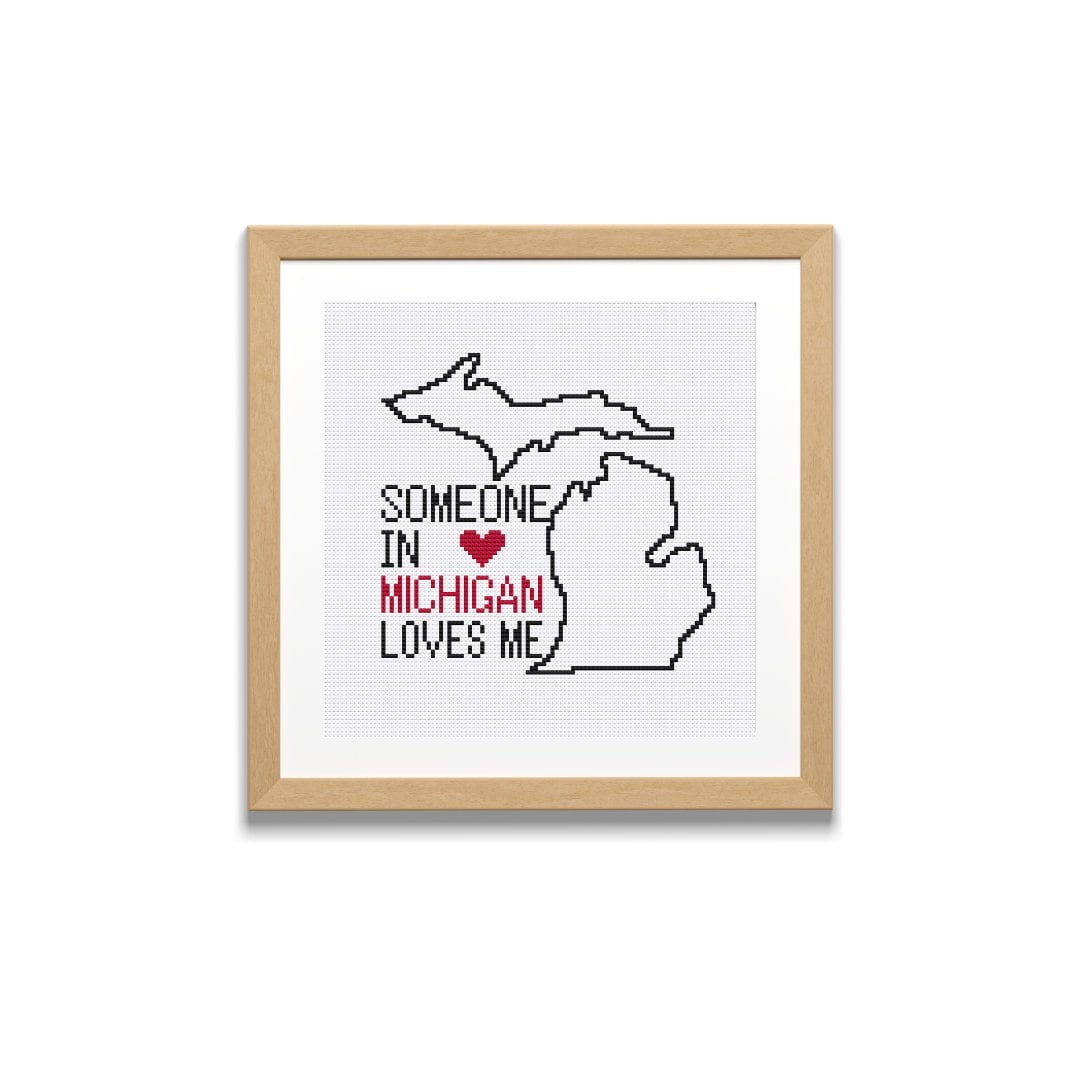 Michigan State Map Cross Stitch Pattern, Someone in Michigan Loves Me ...