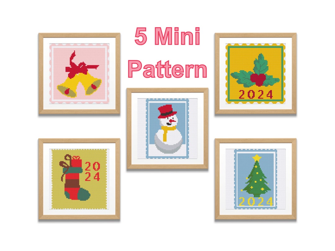 Mini Christmas Set Cross Stitch Pattern, Mini 2024 Christmas Stamps ...