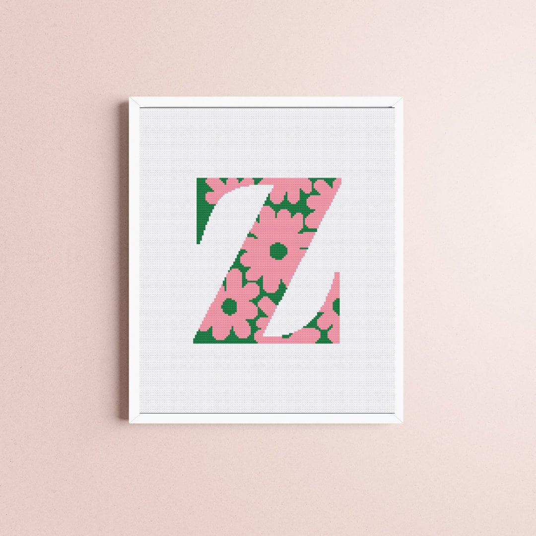 Letter Z, Cross Stitch Alphabet Pattern, Floral Monogram, Counted Cross ...