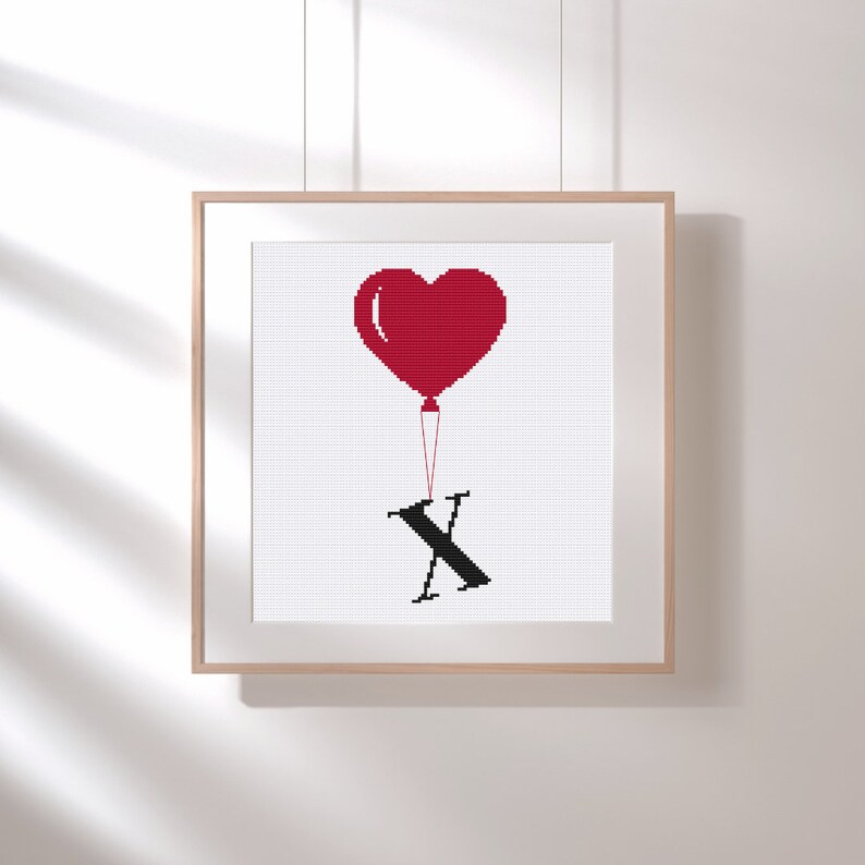 Letter X Cross Stitch Pattern, Heart Balloon X Cross Stitch, Initial ...