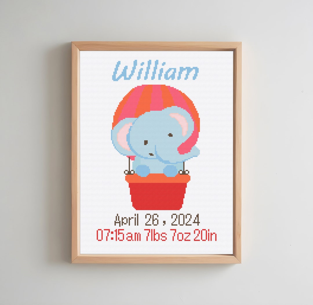 Baby Birth Cross Stitch, Baby Announcement Cross Stitch, Animal Cross ...