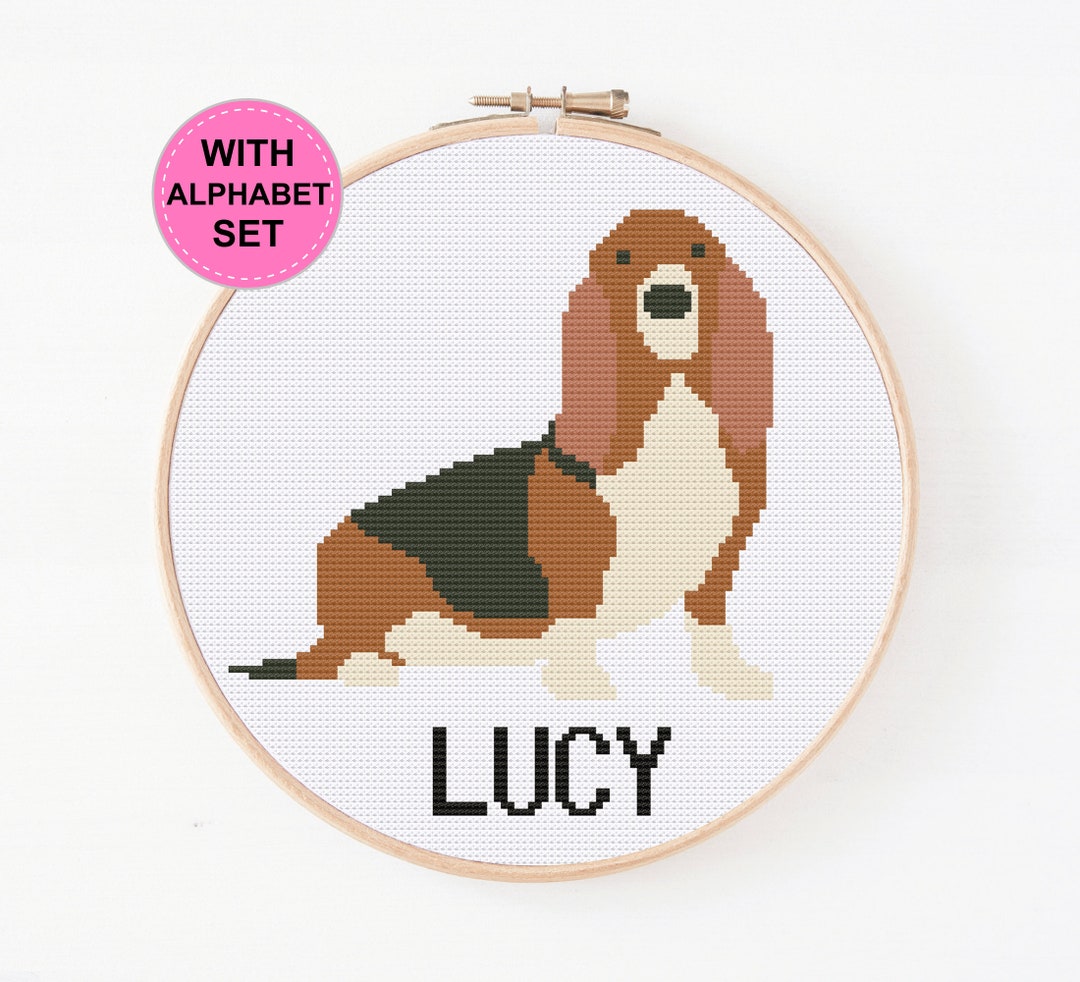 Personalized Basset Hound Dog Cross Stitch, Basset Hound Dog Pattern ...