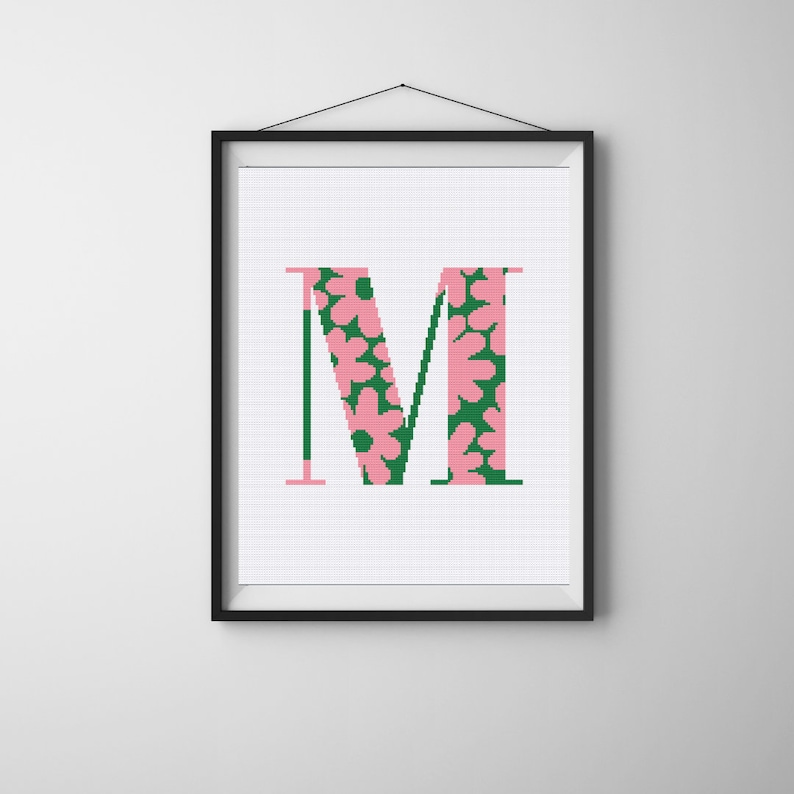 Letter M, Cross Stitch Alphabet Pattern, Floral Monogram, Counted Cross ...