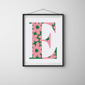 Letter E, Cross Stitch Alphabet Pattern, Floral Monogram, Counted Cross ...