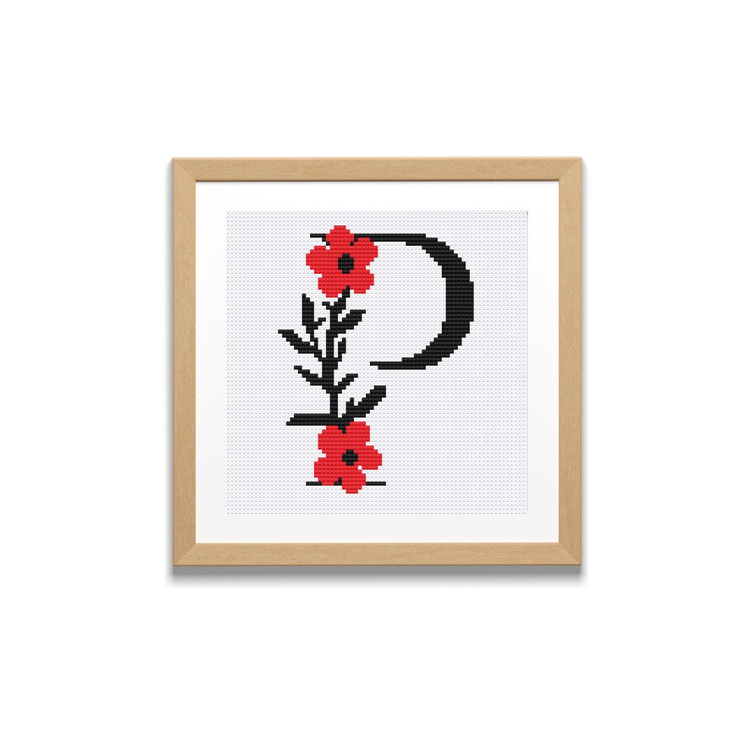 Floral Letter P Cross Stitch Pattern, Monogram P Cross Stitch, Initial ...