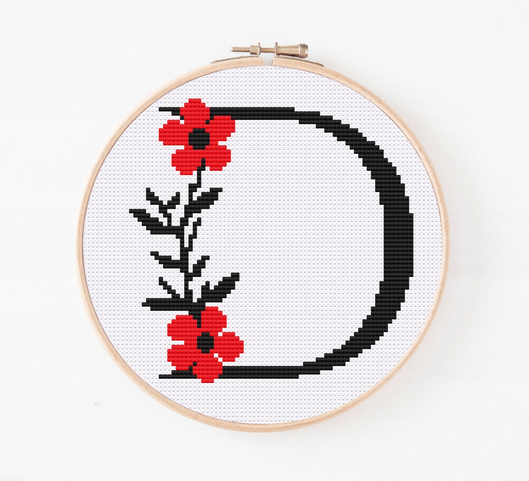 Floral Letter D Cross Stitch Pattern, Monogram D Cross Stitch, Initial ...