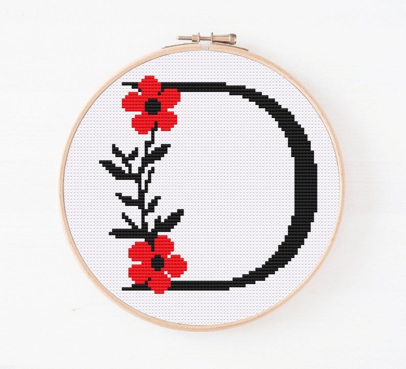 Floral Letter D Cross Stitch Pattern, Monogram D Cross Stitch, Initial ...