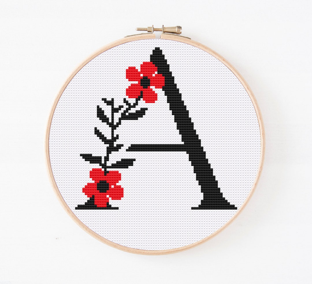 Floral Letter A Cross Stitch Pattern, Monogram A Cross Stitch, Initial ...