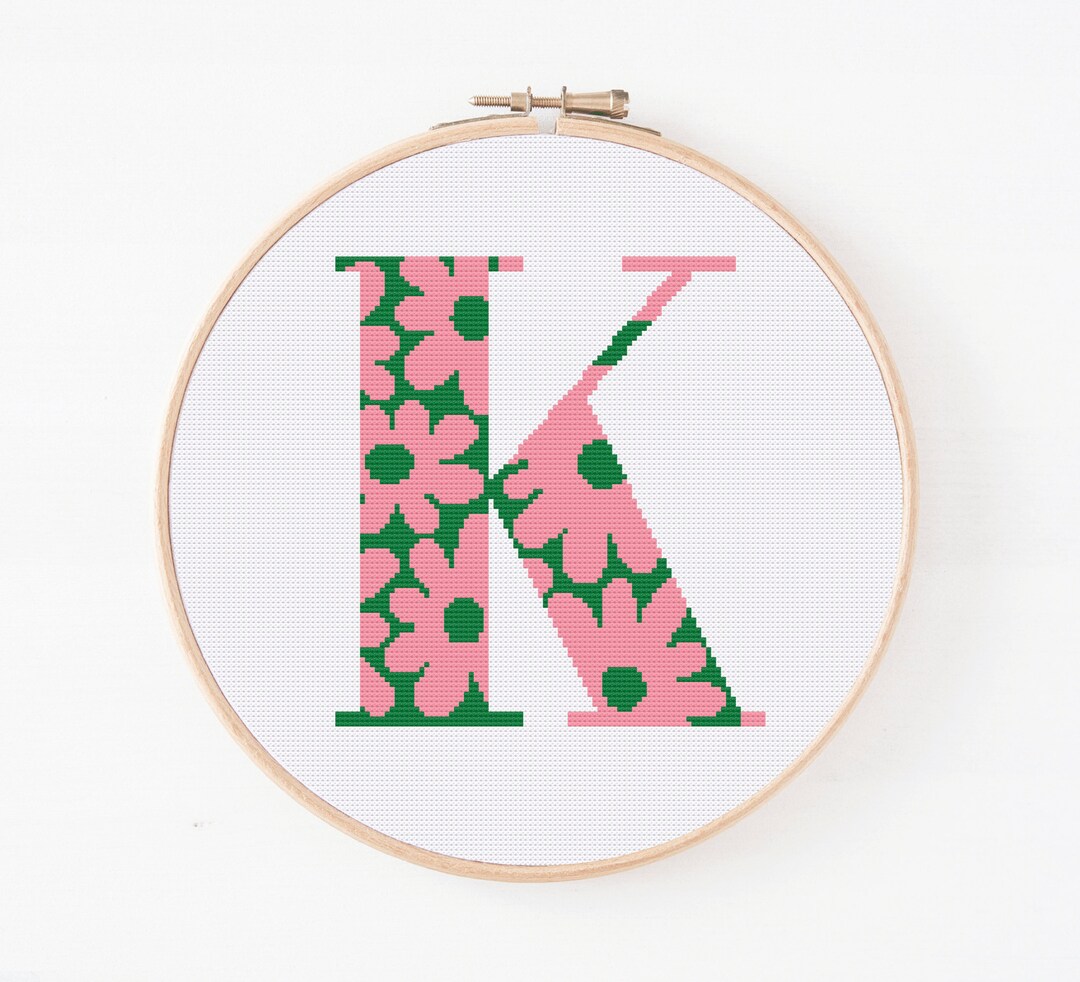 Letter K, Cross Stitch Alphabet Pattern, Floral Monogram, Counted Cross ...