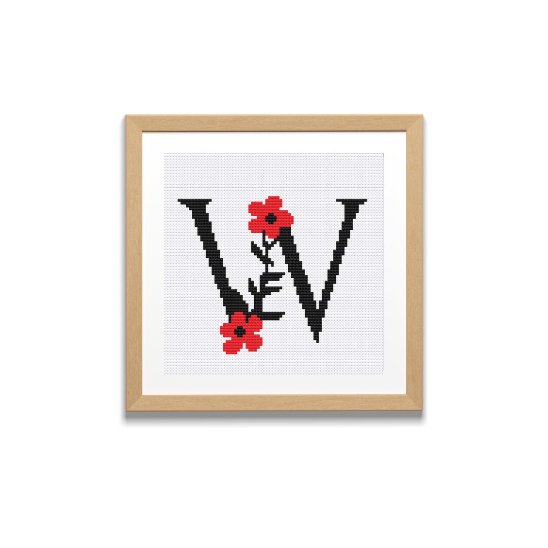 Floral Letter W Cross Stitch Pattern, Monogram W Cross Stitch, Initial ...