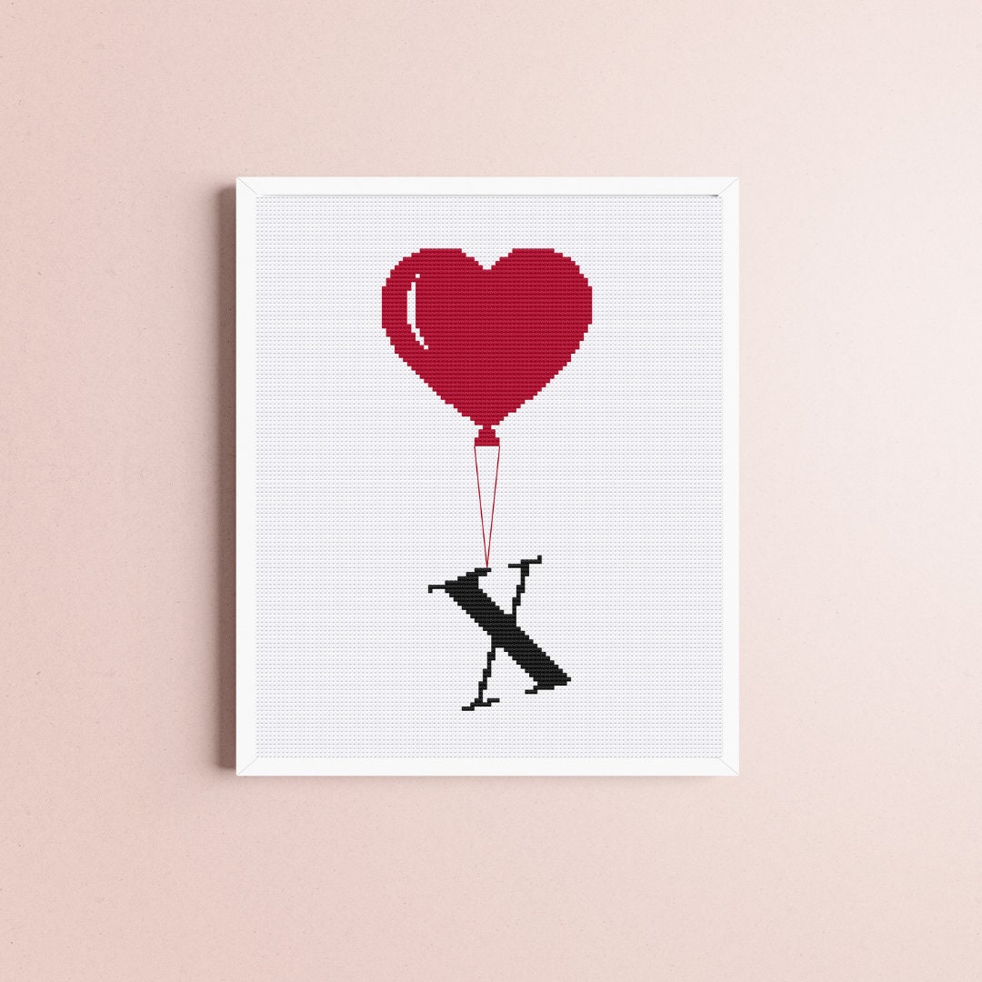 Letter X Cross Stitch Pattern, Heart Balloon X Cross Stitch, Initial ...