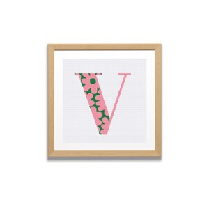 Letter V, Cross Stitch Alphabet Pattern, Floral Monogram, Counted Cross ...