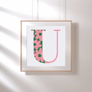 Letter U, Cross Stitch Alphabet Pattern, Floral Monogram, Counted Cross ...