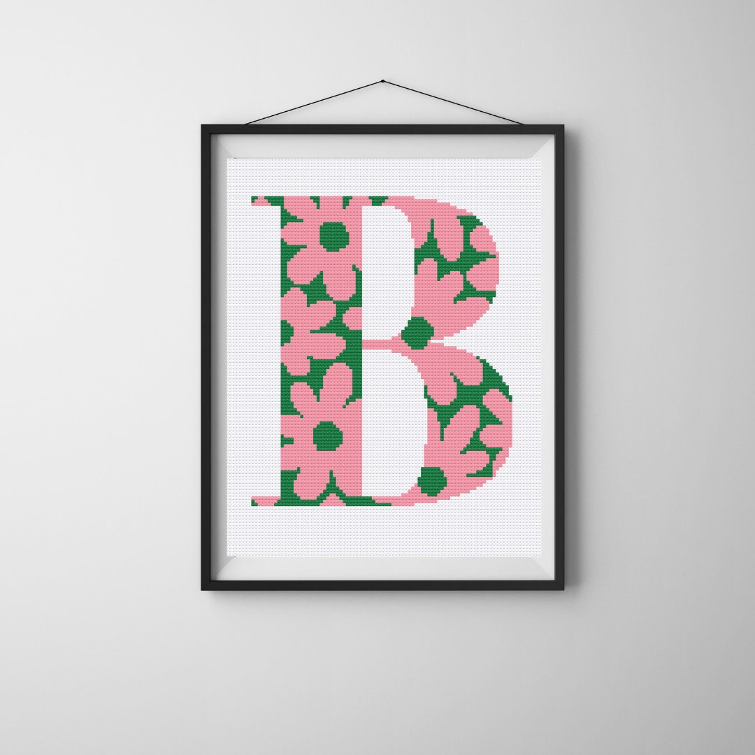 Letter B, Cross Stitch Alphabet Pattern, Floral Monogram, Counted Cross ...