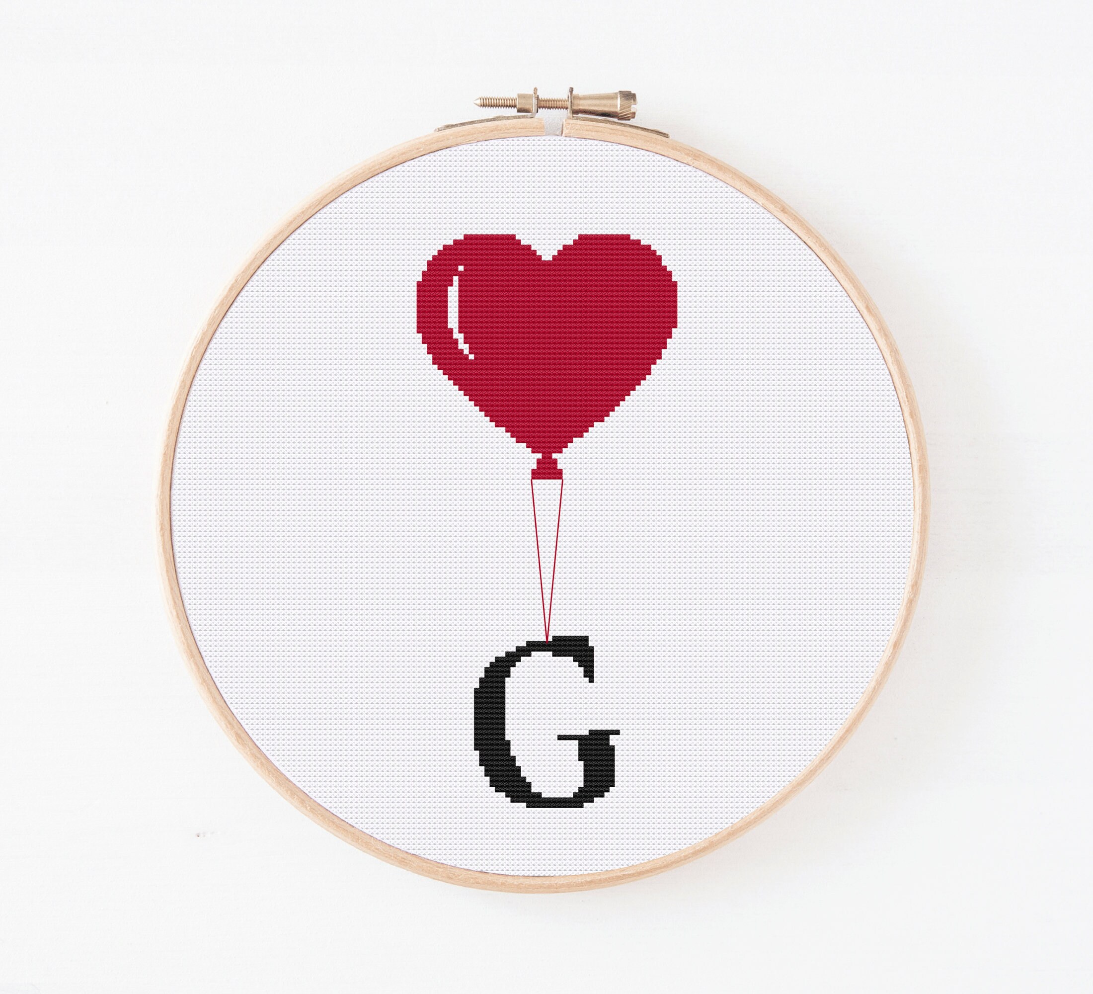 Letter G Cross Stitch Pattern, Heart Balloon G Cross Stitch, Initial ...