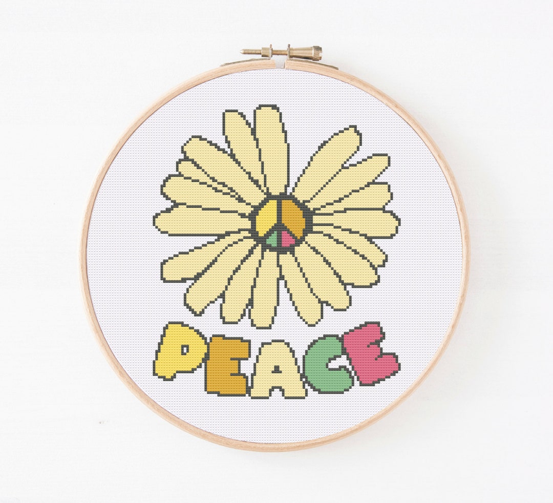 Peace Cross Stitch Pattern, Daisy Cross Stitch, Floral Peace Pattern ...