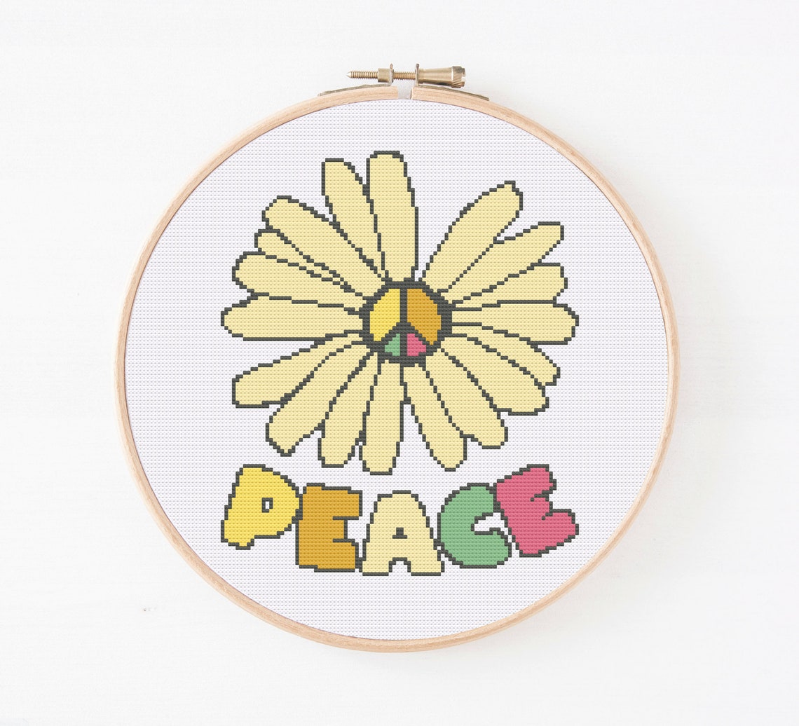 Peace Cross Stitch Pattern, Daisy Cross Stitch, Floral Peace Pattern ...