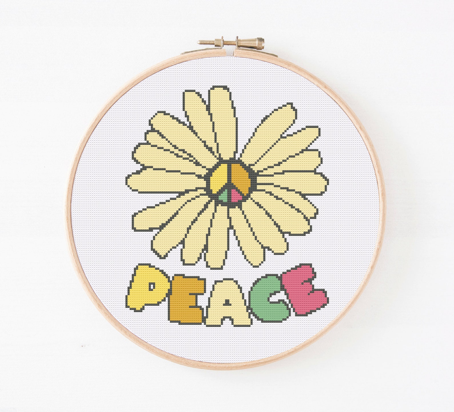 Peace Cross Stitch Pattern, Daisy Cross Stitch, Floral Peace Pattern ...