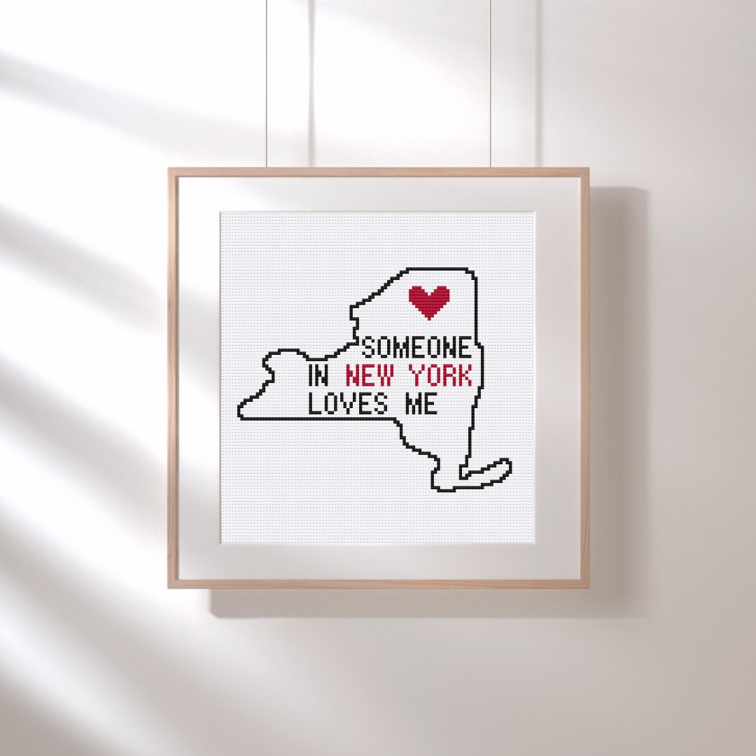 New York State Map Cross Stitch Pattern, Someone in New York Loves Me ...