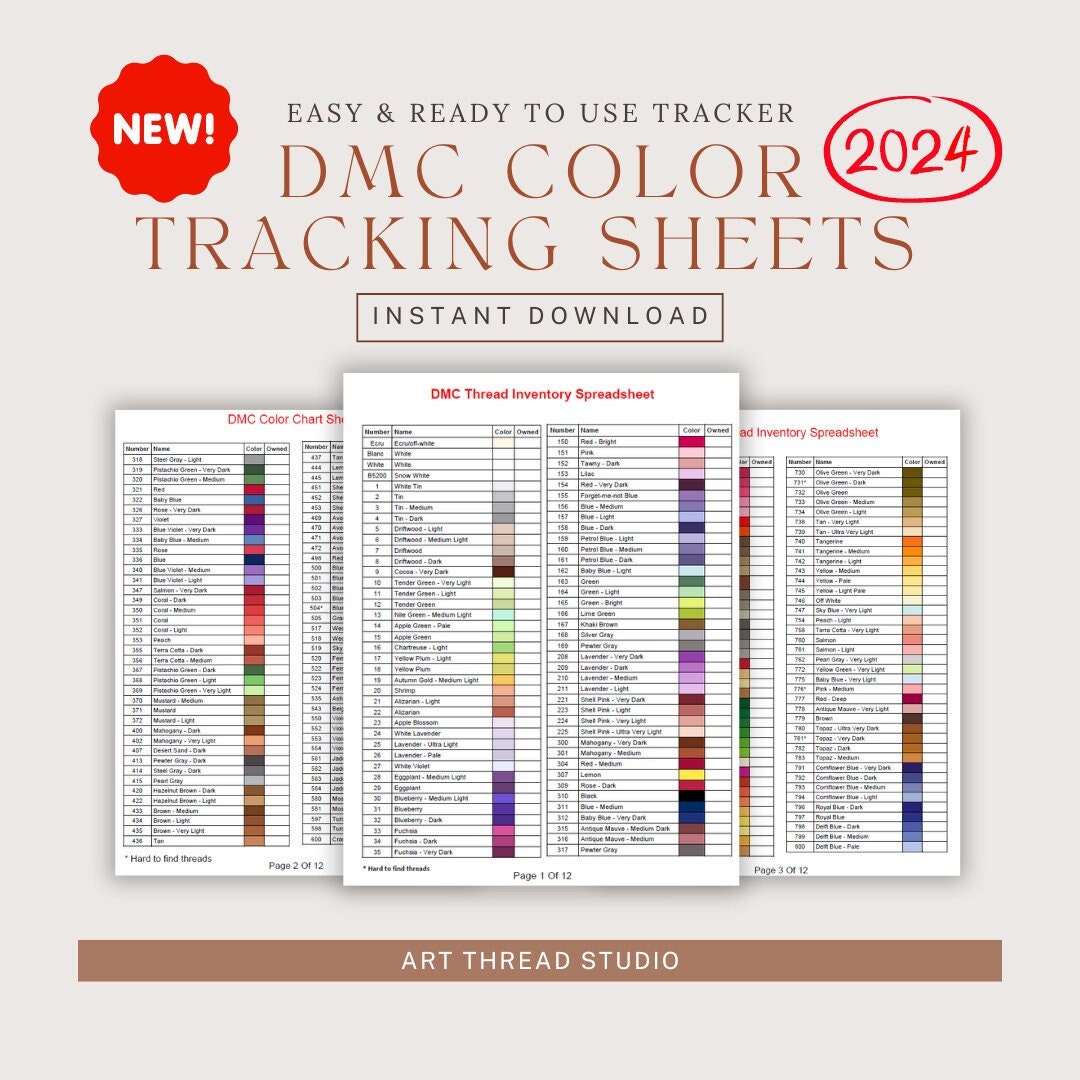 Printable DMC Thread Color Chart Tracker Inventory Sheet, Printable DMC ...
