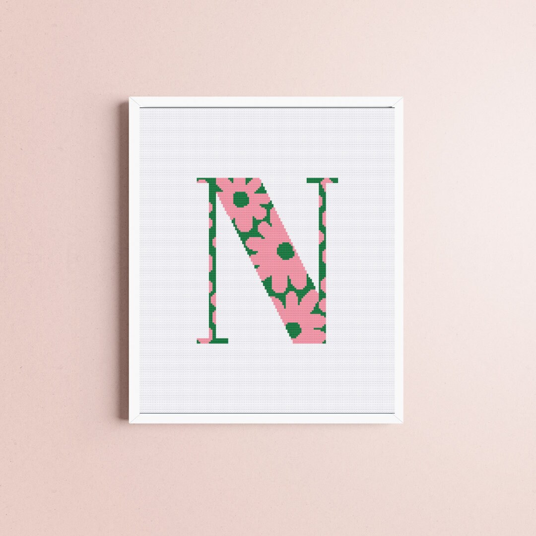 Letter N, Cross Stitch Alphabet Pattern, Floral Monogram, Counted Cross ...