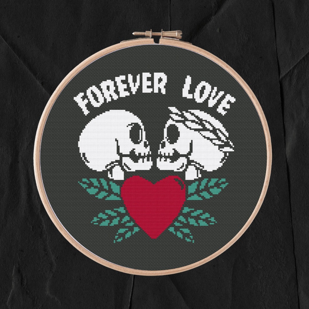 Skull Cross Stitch Pattern, Valentine Skulls Pattern, Forever Love ...