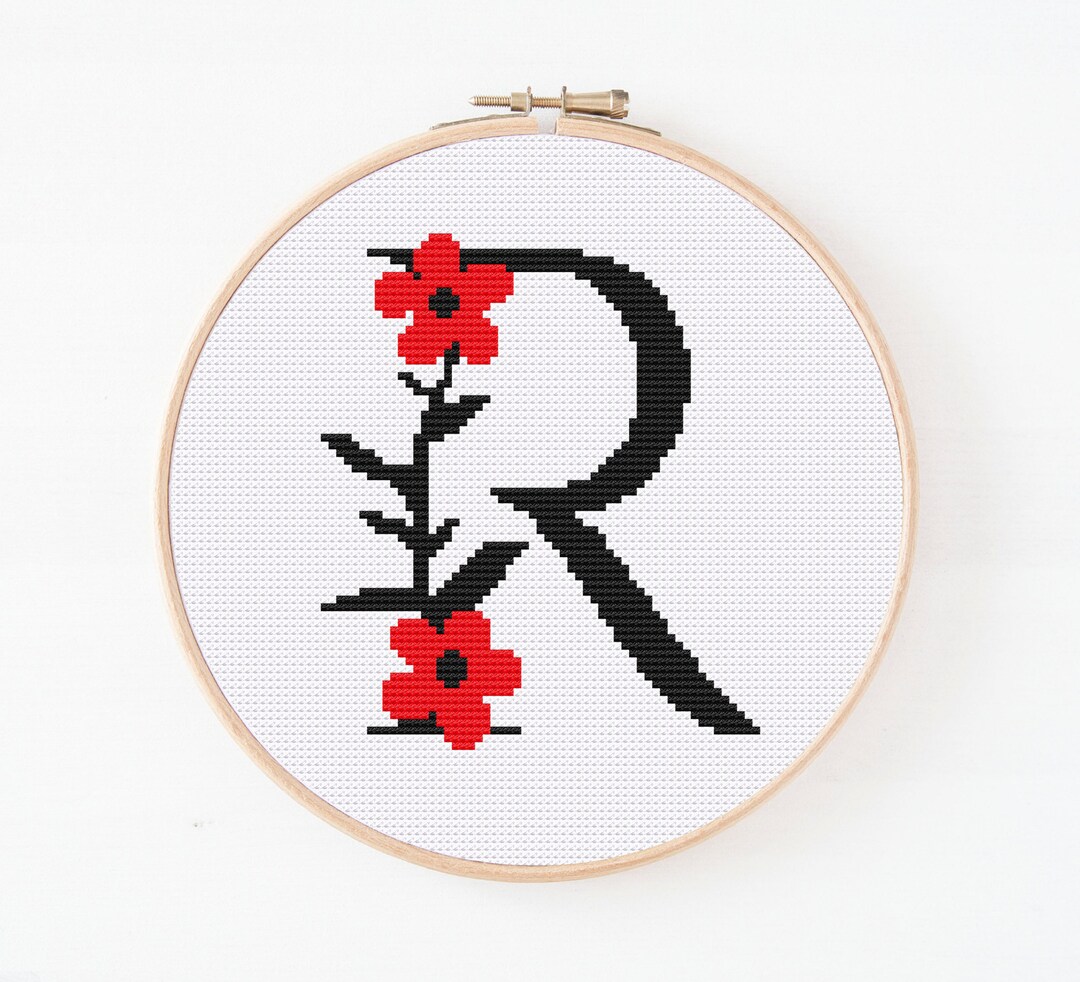 Floral Letter R Cross Stitch Pattern, Monogram R Cross Stitch, Initial ...