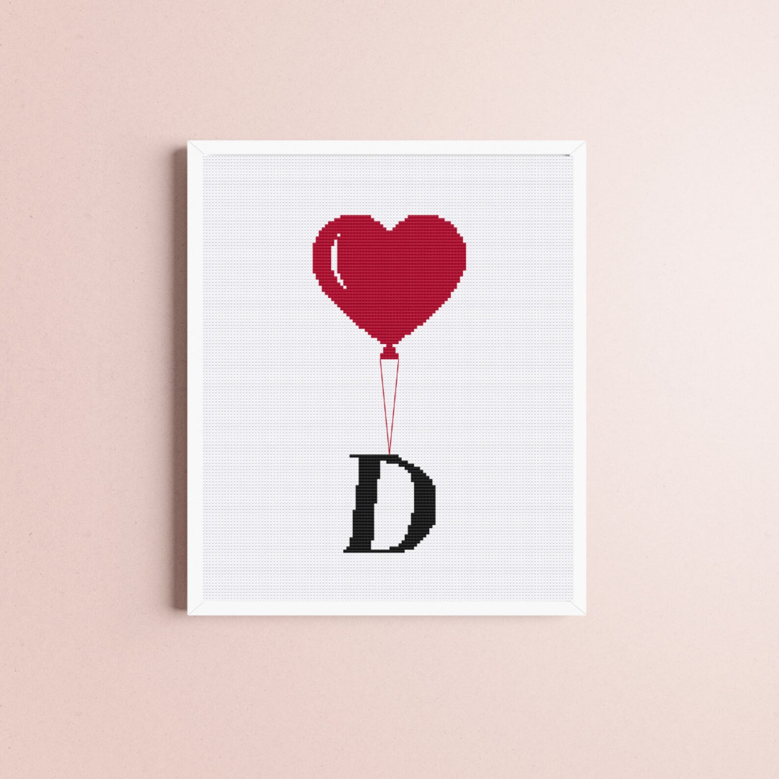 Letter D Cross Stitch Pattern, Heart Balloon D Cross Stitch, Initial ...