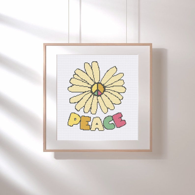 Peace Cross Stitch Pattern, Daisy Cross Stitch, Floral Peace Pattern ...