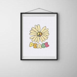 Peace Cross Stitch Pattern, Daisy Cross Stitch, Floral Peace Pattern ...
