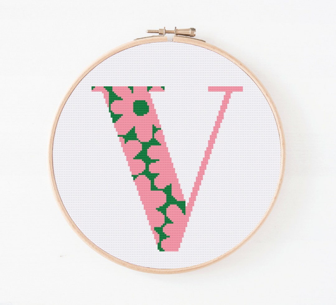 Letter V, Cross Stitch Alphabet Pattern, Floral Monogram, Counted Cross ...