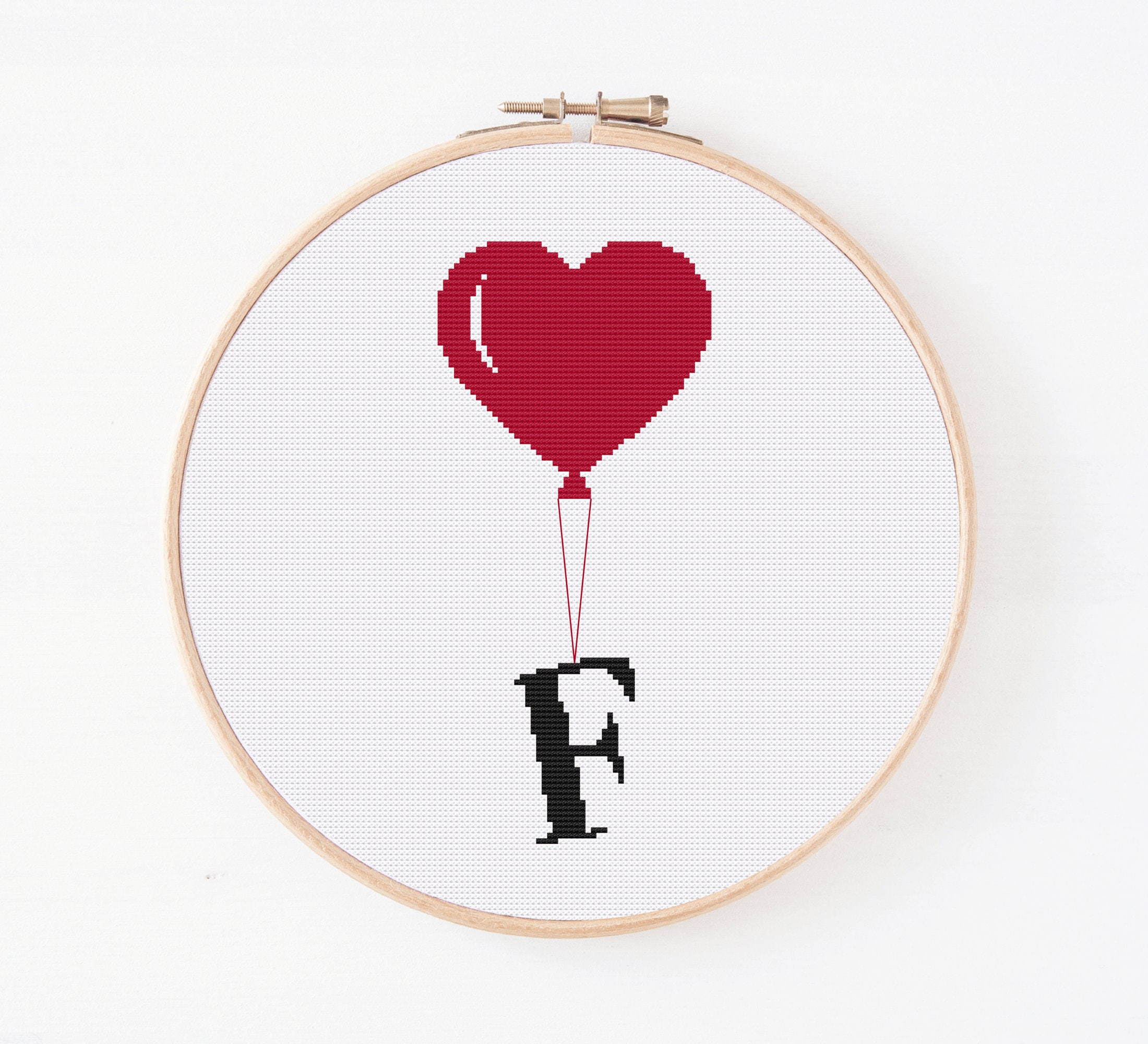 Letter F Cross Stitch Pattern, Heart Balloon F Cross Stitch, Initial ...