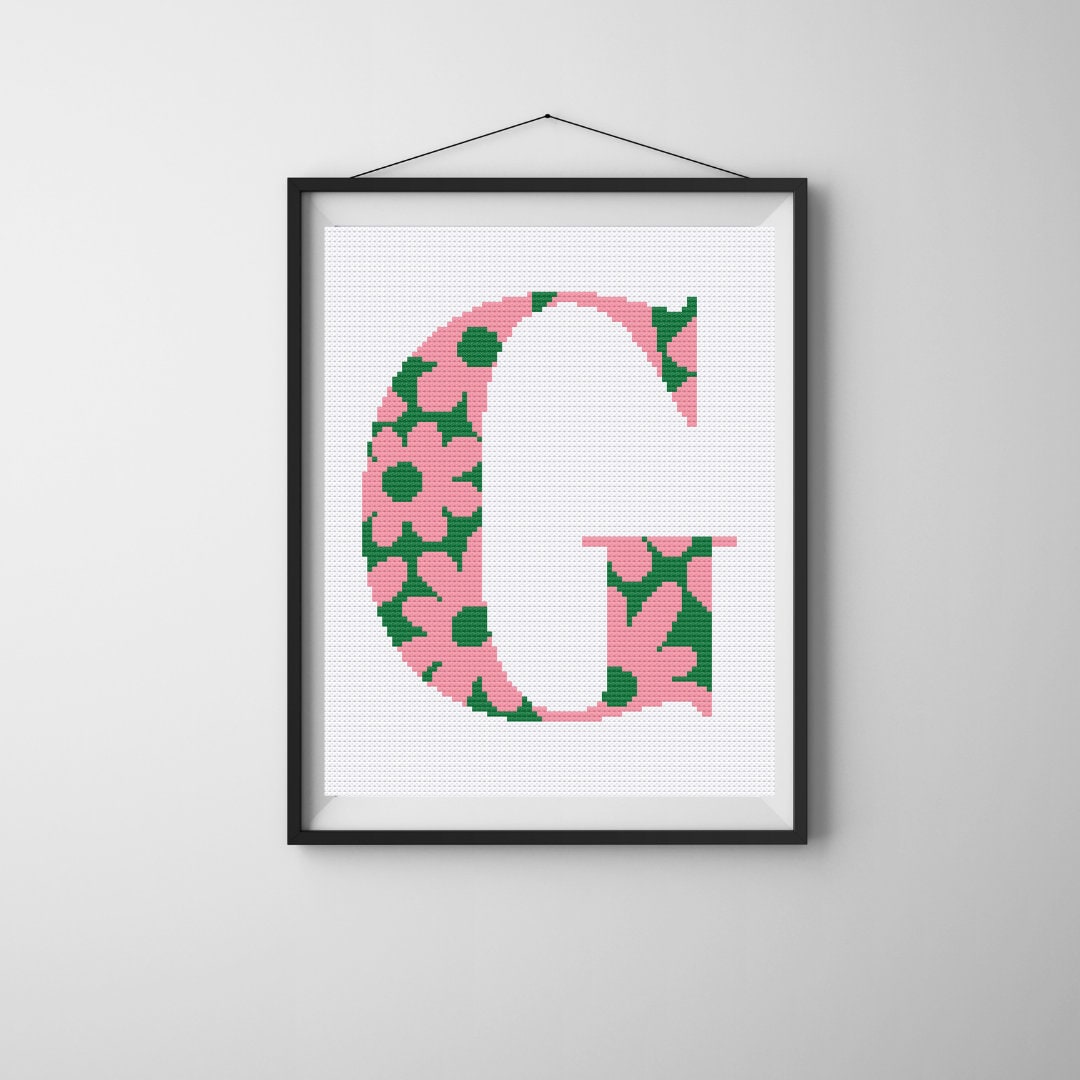 Letter G, Cross Stitch Alphabet Pattern, Floral Monogram, Counted Cross ...