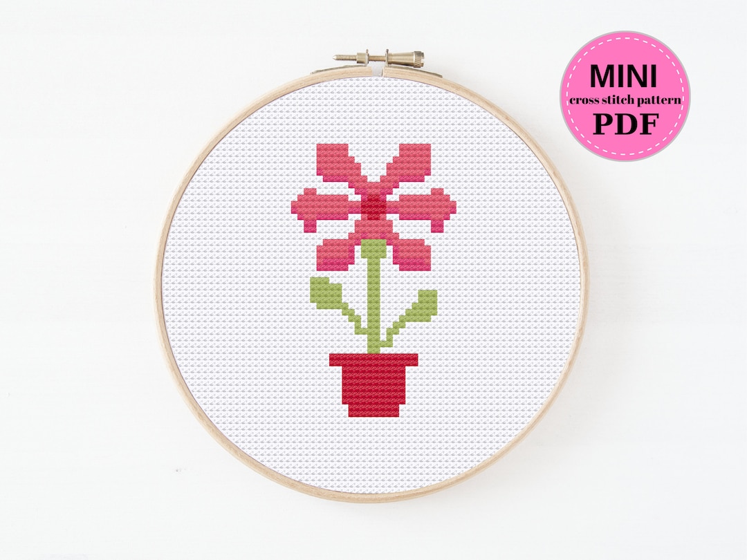 Mini Pink Flower Cross Stitch Pattern, Plant Lover Cross Stitch, Plant ...