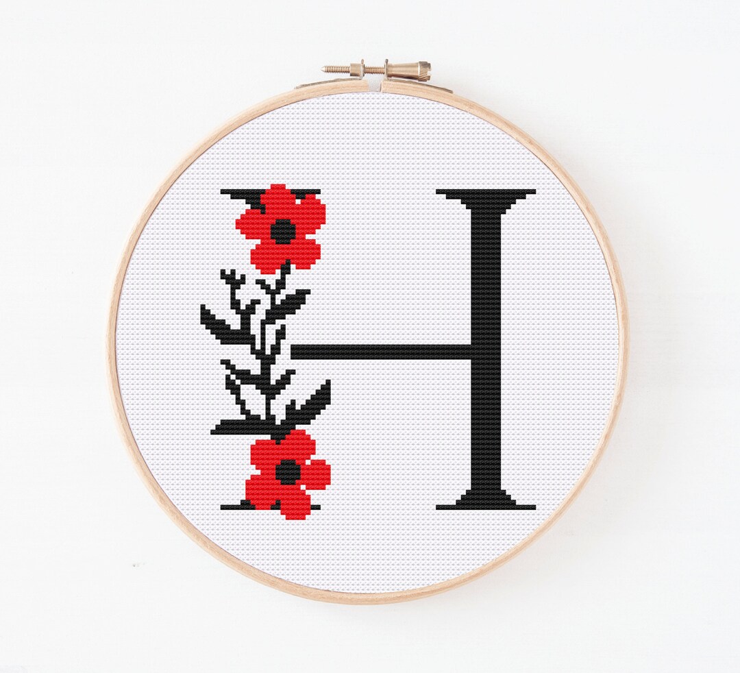 Floral Letter H Cross Stitch Pattern, Monogram H Cross Stitch, Initial ...